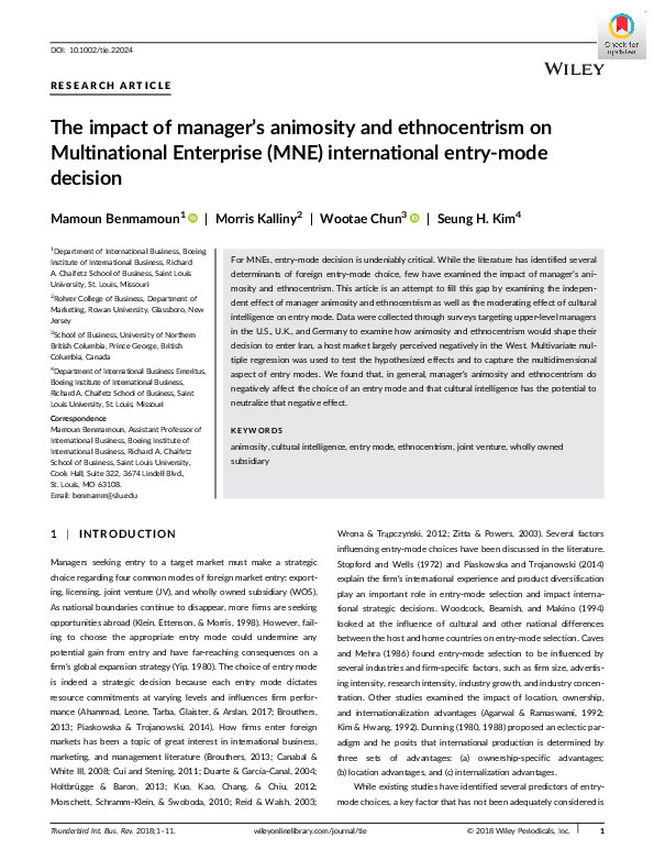 (PDF) Managerial Biases in MNE Entry Mode Decisions