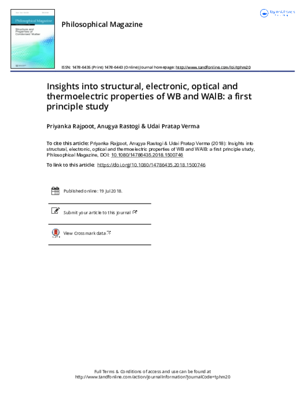 (PDF) Insights into structural, electronic, optical and thermoelectric properties of WB and WAlB ...