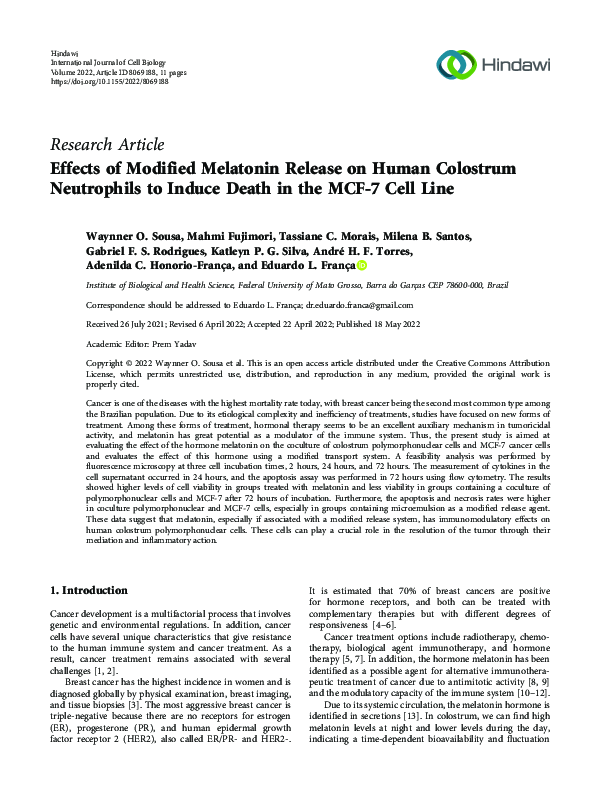 (PDF) Effects of Modified Melatonin Release on Human Colostrum ...