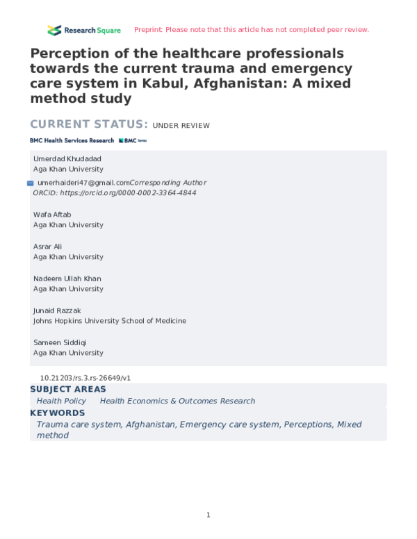 (PDF) Perception of the healthcare professionals towards the current trauma and emergency care ...