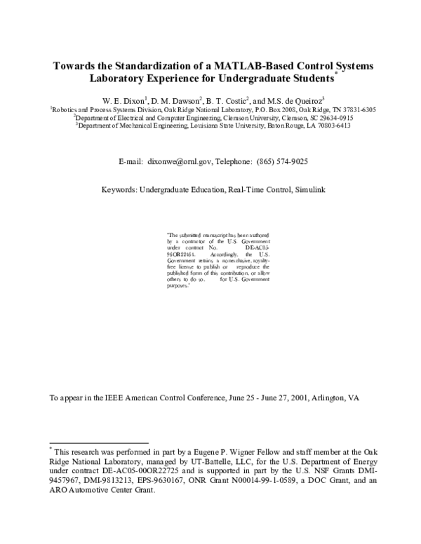 (PDF) Towards the standardization of a MATLAB-based control systems ...