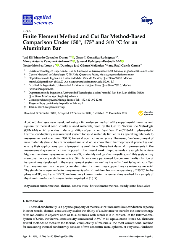 (PDF) Finite Element Method and Cut Bar Method-Based Comparison Under 150°, 175° and 310 °C for ...