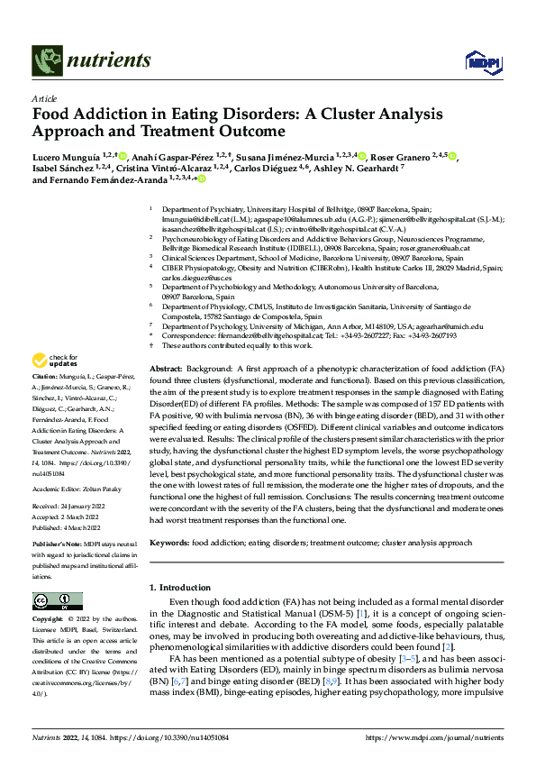 (PDF) Food Addiction in Eating Disorders: A Cluster Analysis Approach ...
