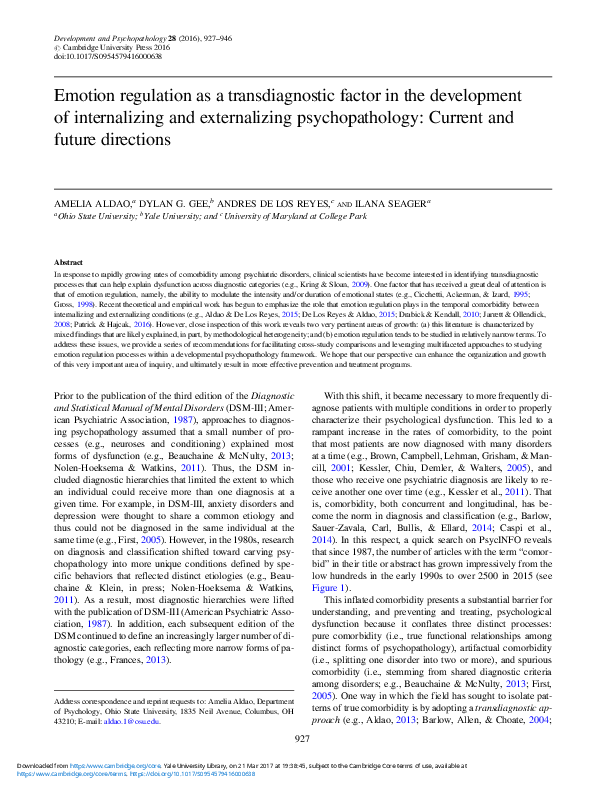 (PDF) Emotion regulation as a transdiagnostic factor in the development ...