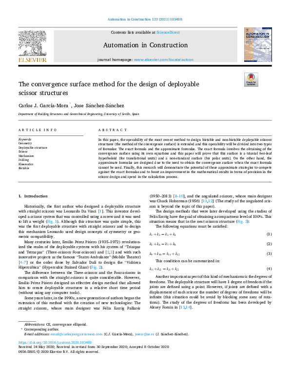 (PDF) The convergence surface method for the design of deployable scissor structures | Jose ...