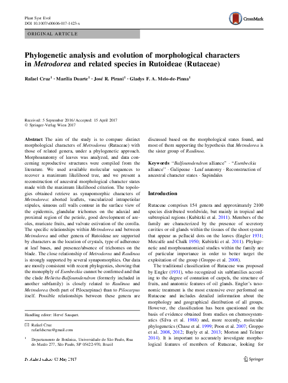 (PDF) Phylogenetic analysis and evolution of morphological characters in Metrodorea and related ...