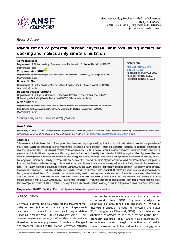 (PDF) Identification of potential human chymase inhibitors using molecular docking and molecular ...