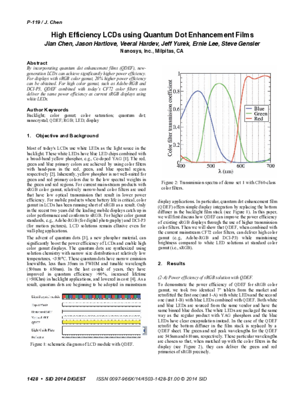 (PDF) P-119: High Efficiency LCDs using Quantum Dot Enhancement Films ...