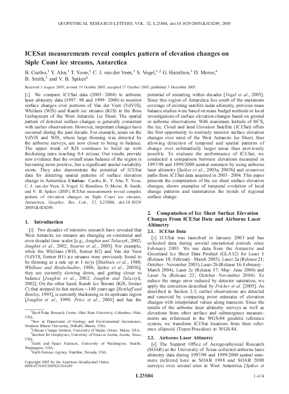 (PDF) ICESat measurements reveal complex pattern of elevation changes ...