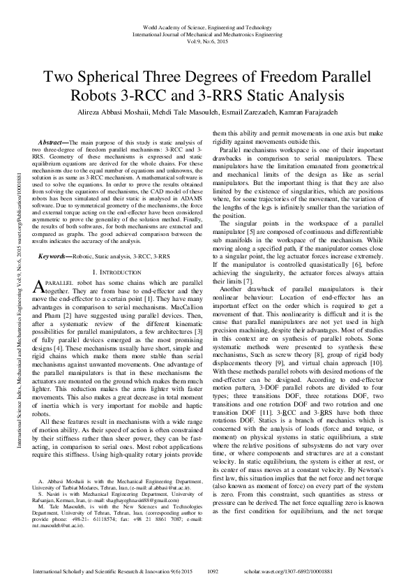 (PDF) Two Spherical Three Degrees Of Freedom Parallel Robots 3-Rcc And ...