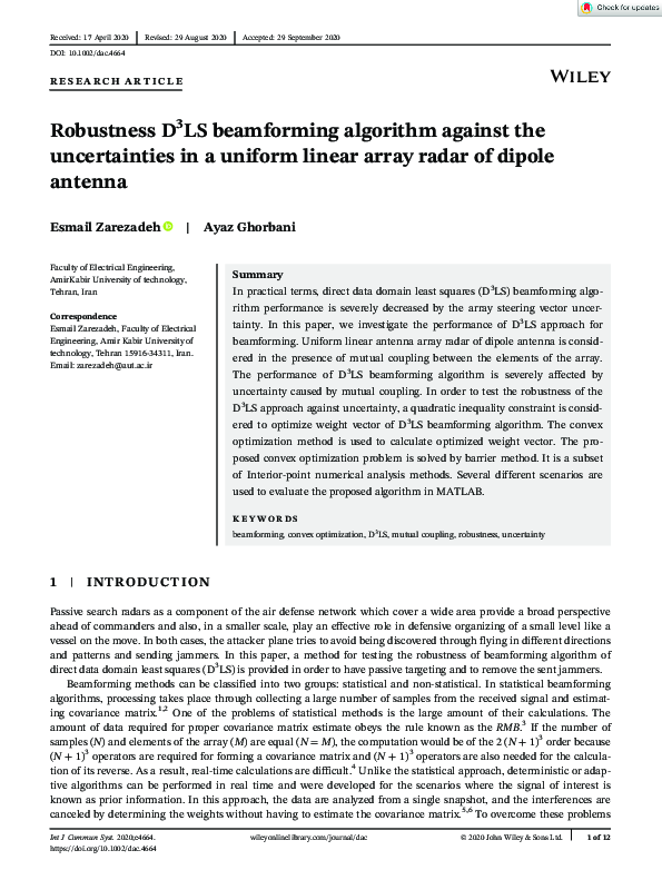 (PDF) Robustness D 3 LS beamforming algorithm against the uncertainties in a uniform linear ...