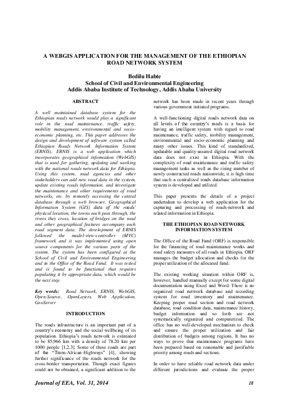 (PDF) A WebGIS application for the management of the Ethiopian Road ...