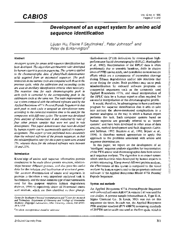 (PDF) Development of an expert system for amino acid sequence ...