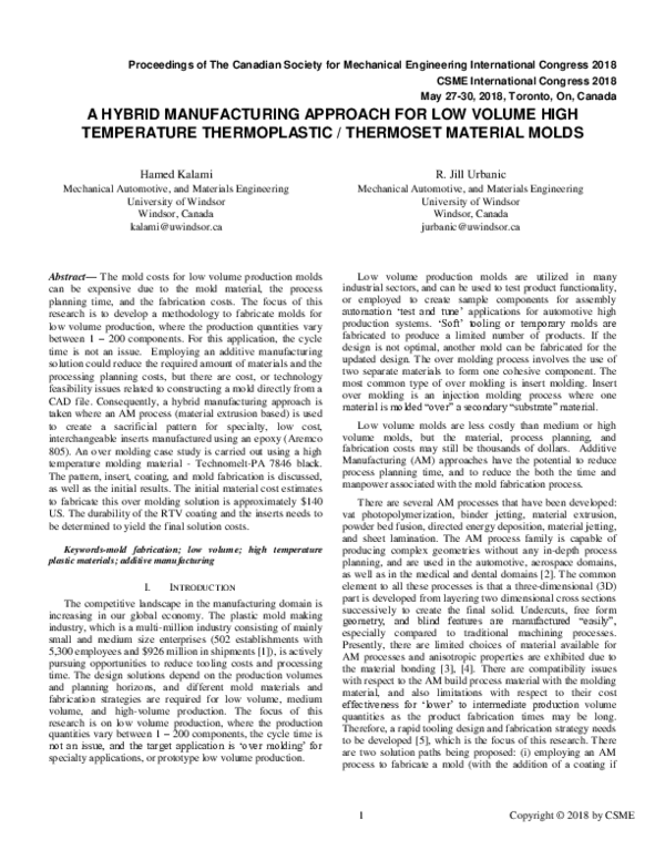 (PDF) A Hybrid Manufacturing Approach For Low Volume High Temperature ...