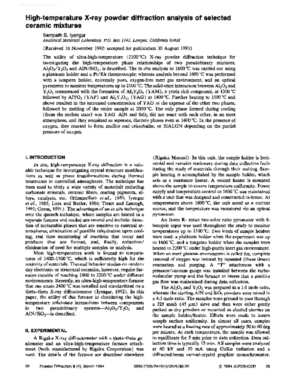 (PDF) High-temperature X-ray powder diffraction analysis of selected ...