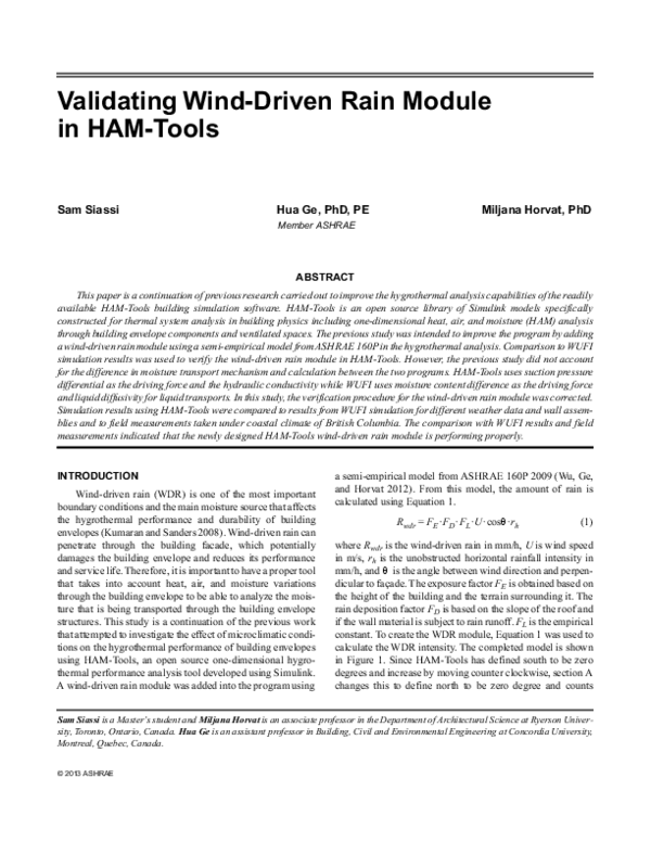 (PDF) ValidatingWind-Driven Rain Module in HAM-Tools