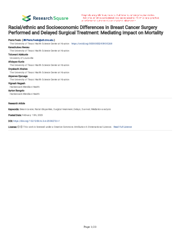 (PDF) Racial/ethnic and Socioeconomic Differences in Breast Cancer Surgery Performed and Delayed ...