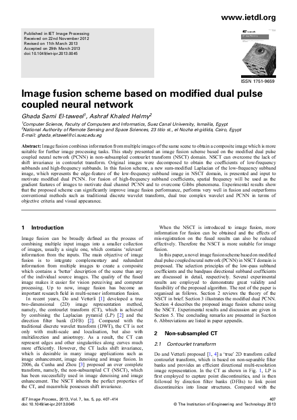 Pdf Image Fusion Scheme Based On Modified Dual Pulse Coupled Neural 8539