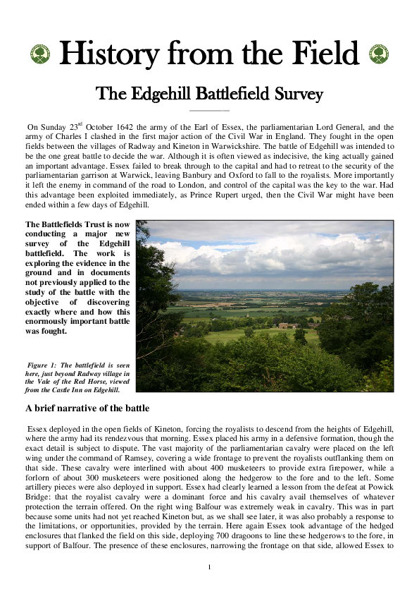 (PDF) History from the field : the Edgehill battlefield survey