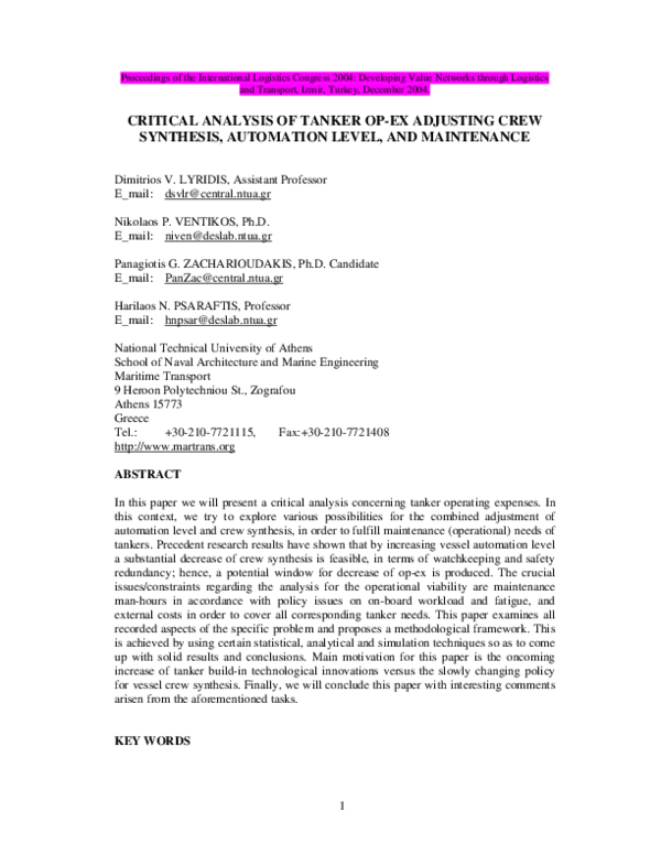 (PDF) Critical Analysis of Tanker Op-Ex Adjusting Crew Synthesis ...