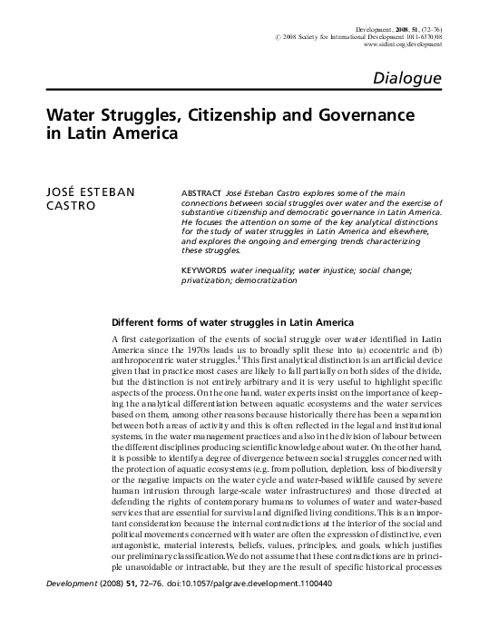 (PDF) Water Struggles, Citizenship and Governance in Latin America