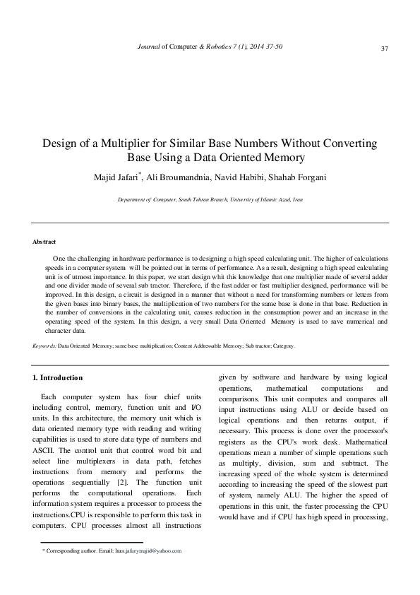 (PDF) Design of a Multiplier for Similar Base Numbers Without Converting Base Using a Data ...