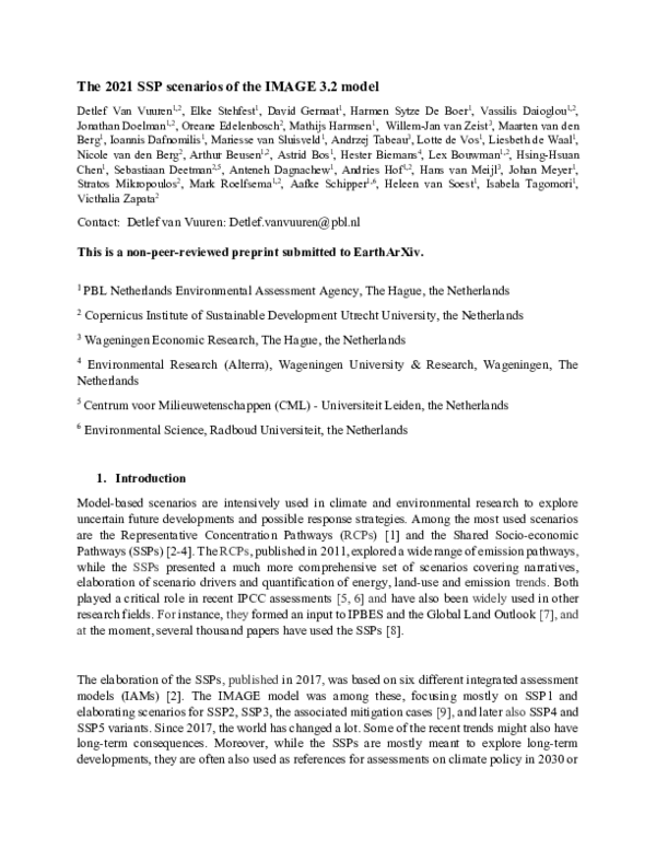 (PDF) The 2021 SSP scenarios of the IMAGE 3.2 model