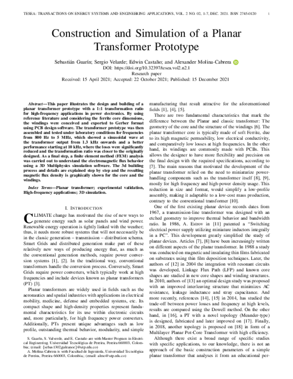 (PDF) Construction and Simulation of a Planar Transformer Prototype