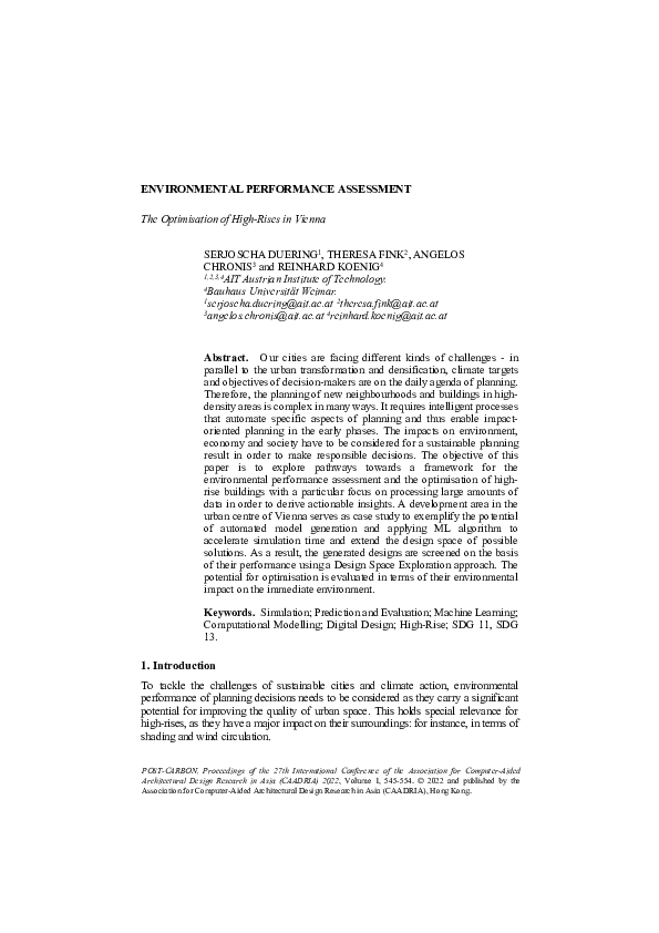 (PDF) Environmental Performance Assessment - The Optimisation of High ...