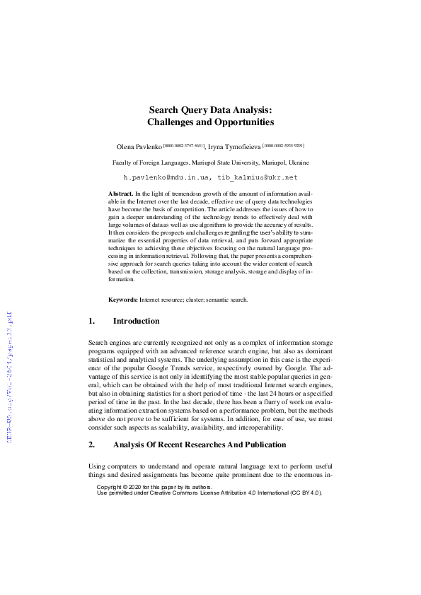(PDF) Search Query Data Analysis: Challenges and Opportunities | Павленко Елена - Academia.edu