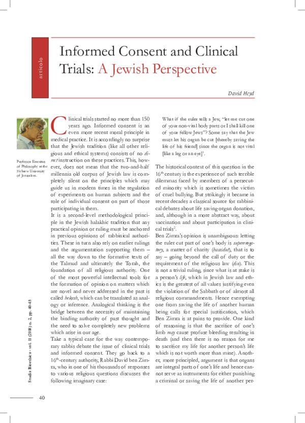 (PDF) Informed Consent and Clinical Trials: A Jewish Perspective