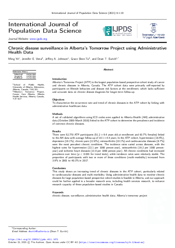 (PDF) Chronic Disease Surveillance in Alberta’s Tomorrow Project using ...