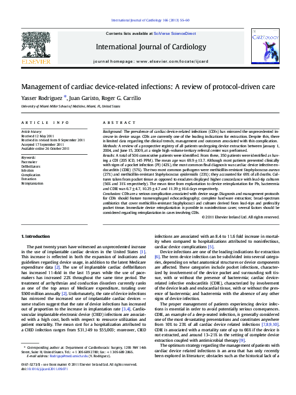 (PDF) Management of cardiac device-related infections: A review of ...