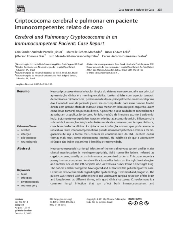 (PDF) Criptococoma cerebral e pulmonar em paciente imunocompetente ...