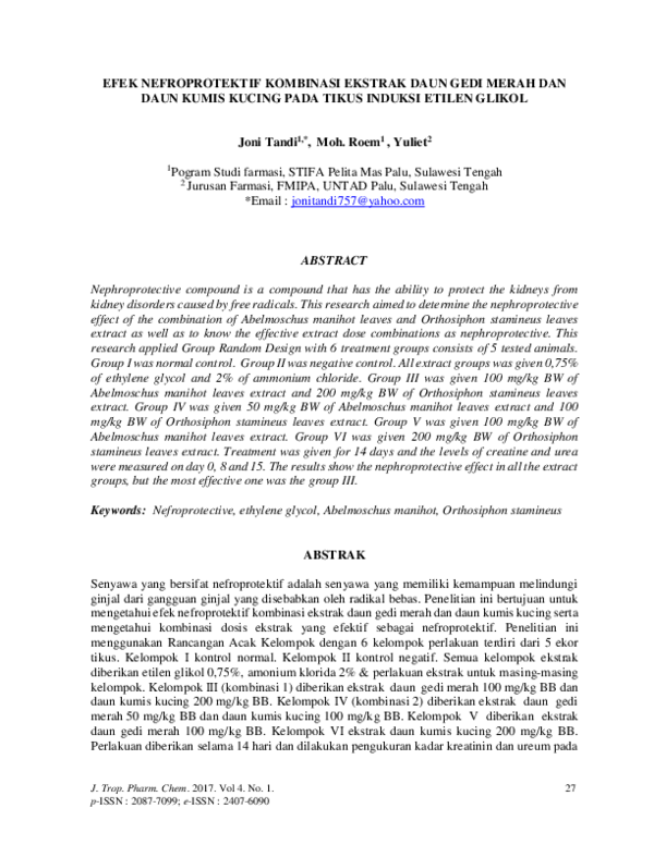 (PDF) Efek Nefroprotektif Kombinasi Ekstrak Daun Gedi Merah dan Daun ...