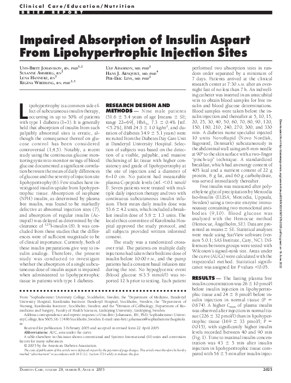 (PDF) Impaired Absorption of Insulin Aspart From Lipohypertrophic ...