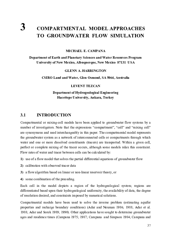 (PDF) 3 Compartmental Model Approaches to Groundwater Flow Simulation