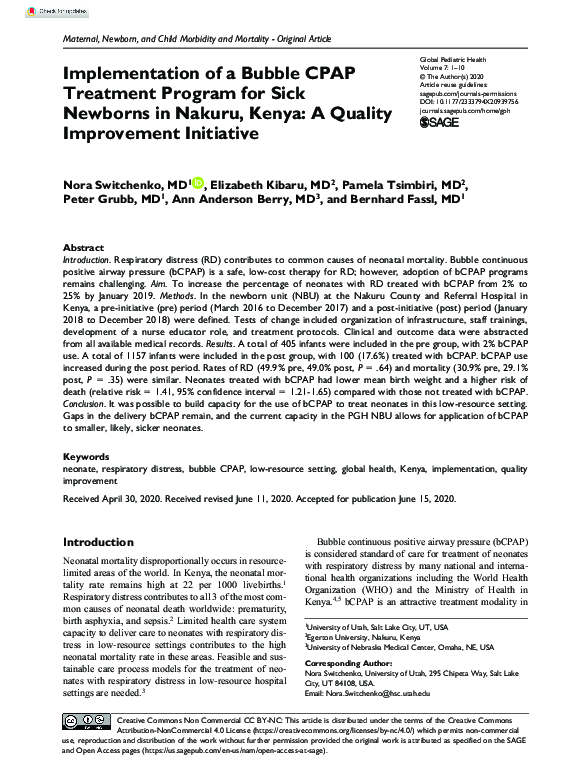 (PDF) Implementation of a Bubble CPAP Treatment Program for Sick ...