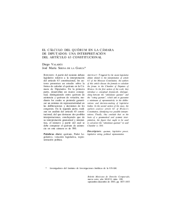 (PDF) El cálculo del quórum en la Cámara de Diputados: una ...