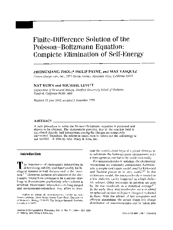 (PDF) Finite-difference solution of the Poisson-Boltzmann equation: Complete elimination of self ...