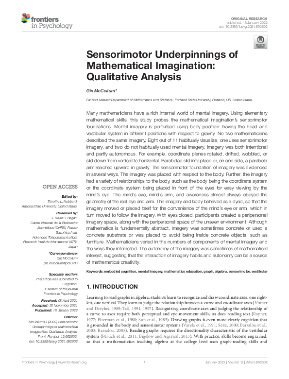 (PDF) Sensorimotor Underpinnings of Mathematical Imagination: Qualitative Analysis