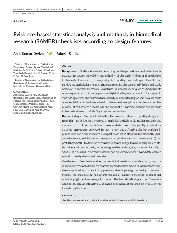 (PDF) Evidence‐based statistical analysis and methods in biomedical ...