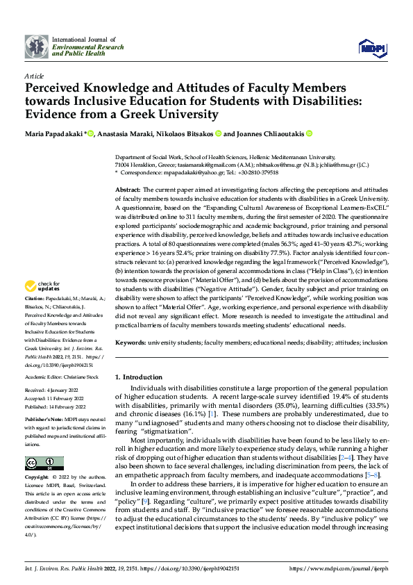 (PDF) Perceived Knowledge and Attitudes of Faculty Members towards ...