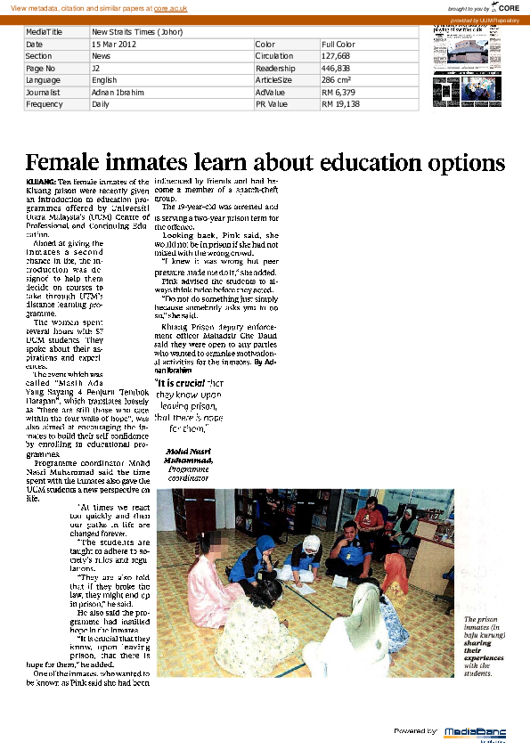 (PDF) Female inmates learn about education options