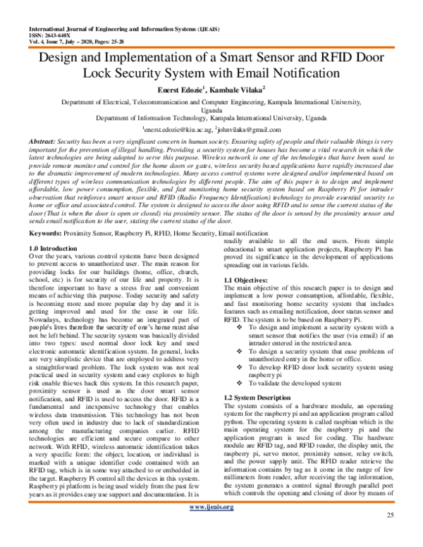 (PDF) Design and Implementation of a Smart Sensor and RFID Door Lock Security System with Email ...