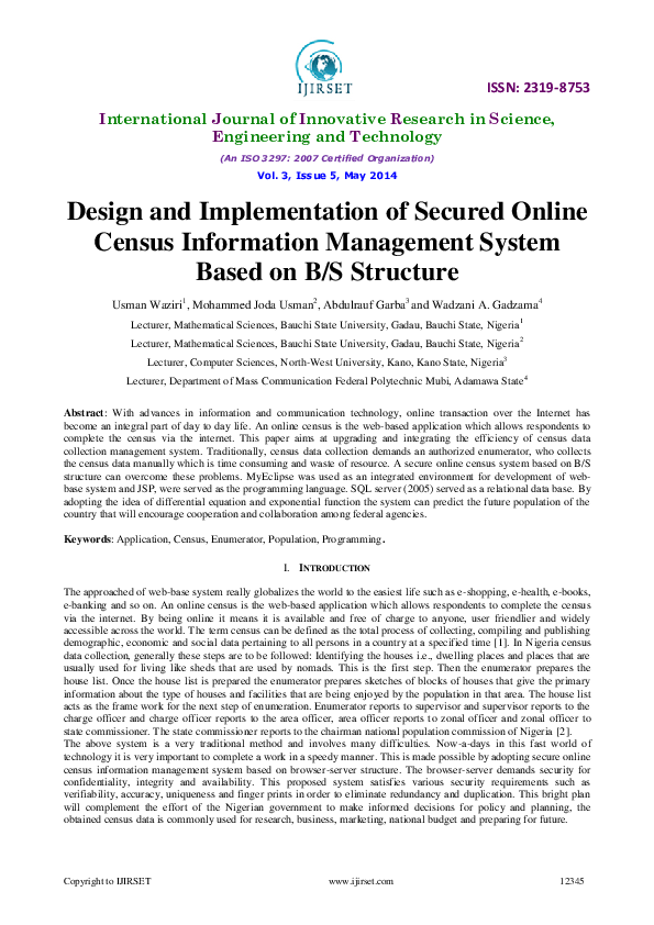 (PDF) Design and Implementation of Secured OnlineCensus Information ...