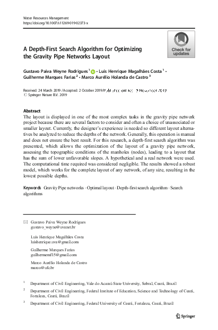 (PDF) A Depth-First Search Algorithm for Optimizing the Gravity Pipe Networks Layout