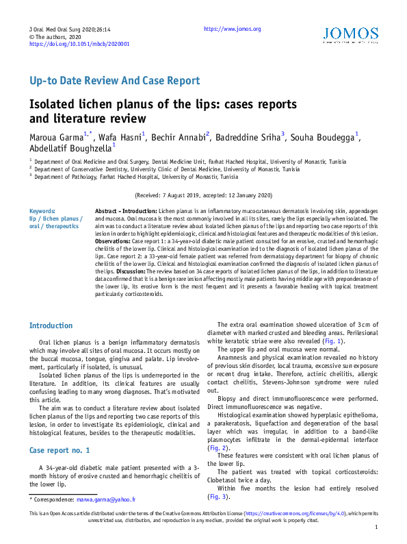 (PDF) Isolated lichen planus of the lips: cases reports and literature review