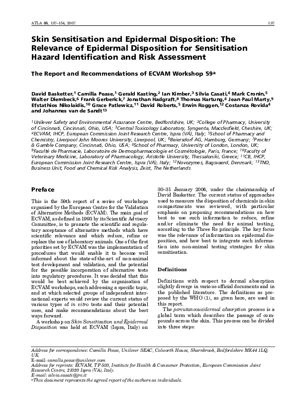 (PDF) Skin Sensitisation and Epidermal Disposition: The Relevance of ...