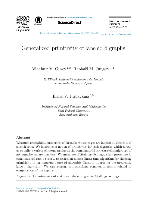 (PDF) Generalized primitivity of labeled digraphs